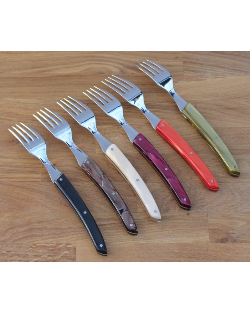 coffret 6 fourchettes de table Le THIERS manche en resine couleurs automne